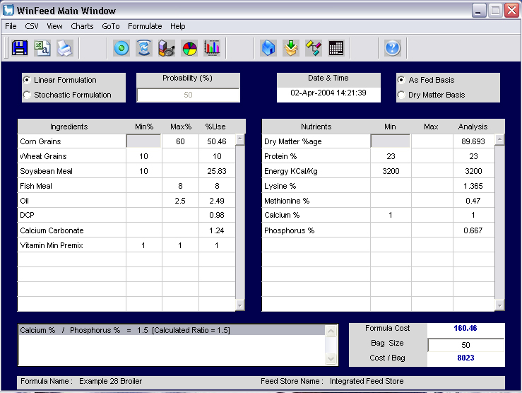 WinFeed Screenshots Of Feed Formulation Software WinFeed Screenshots Of Feed Formulation Software
